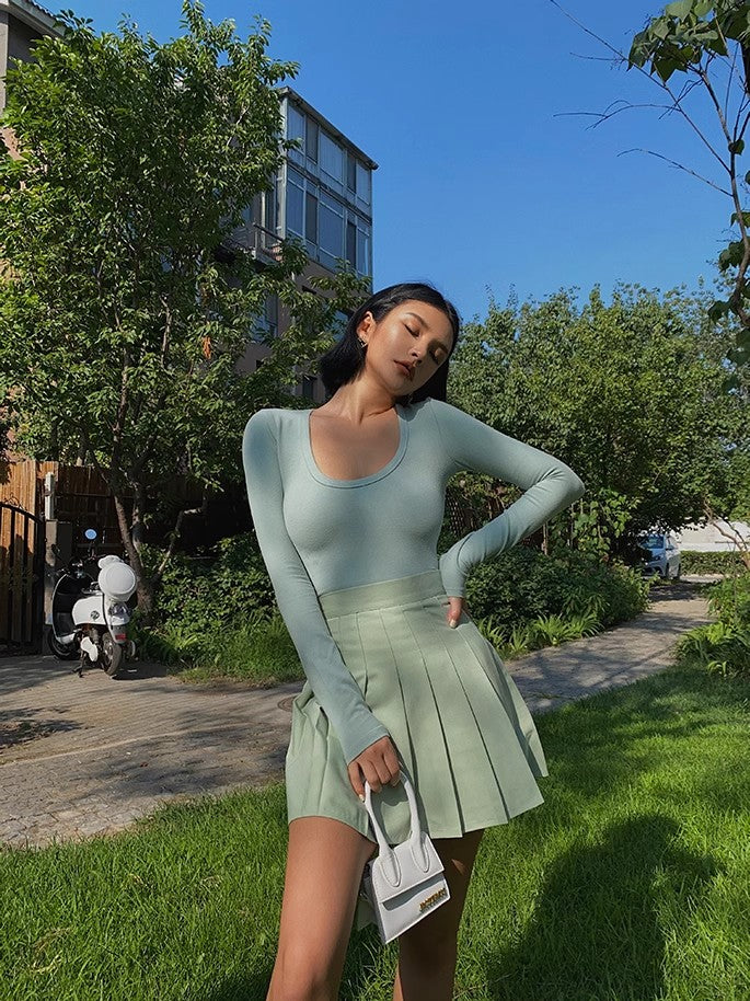 Pleated A-Line Low Rise Solid Skirt – TOP SHOW